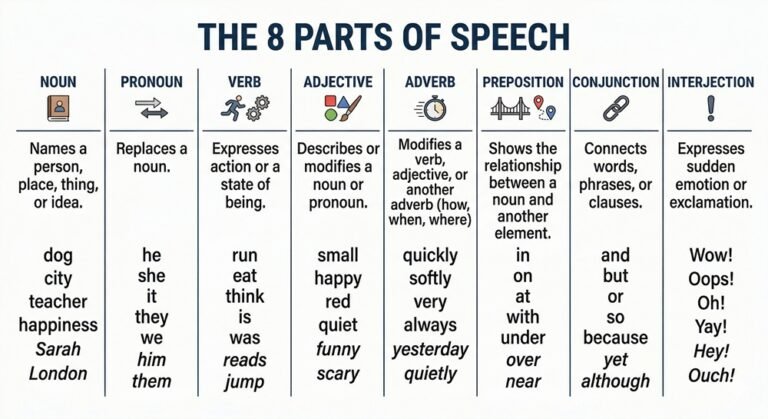Parts of Speech in English Grammar (8 Types with Examples)