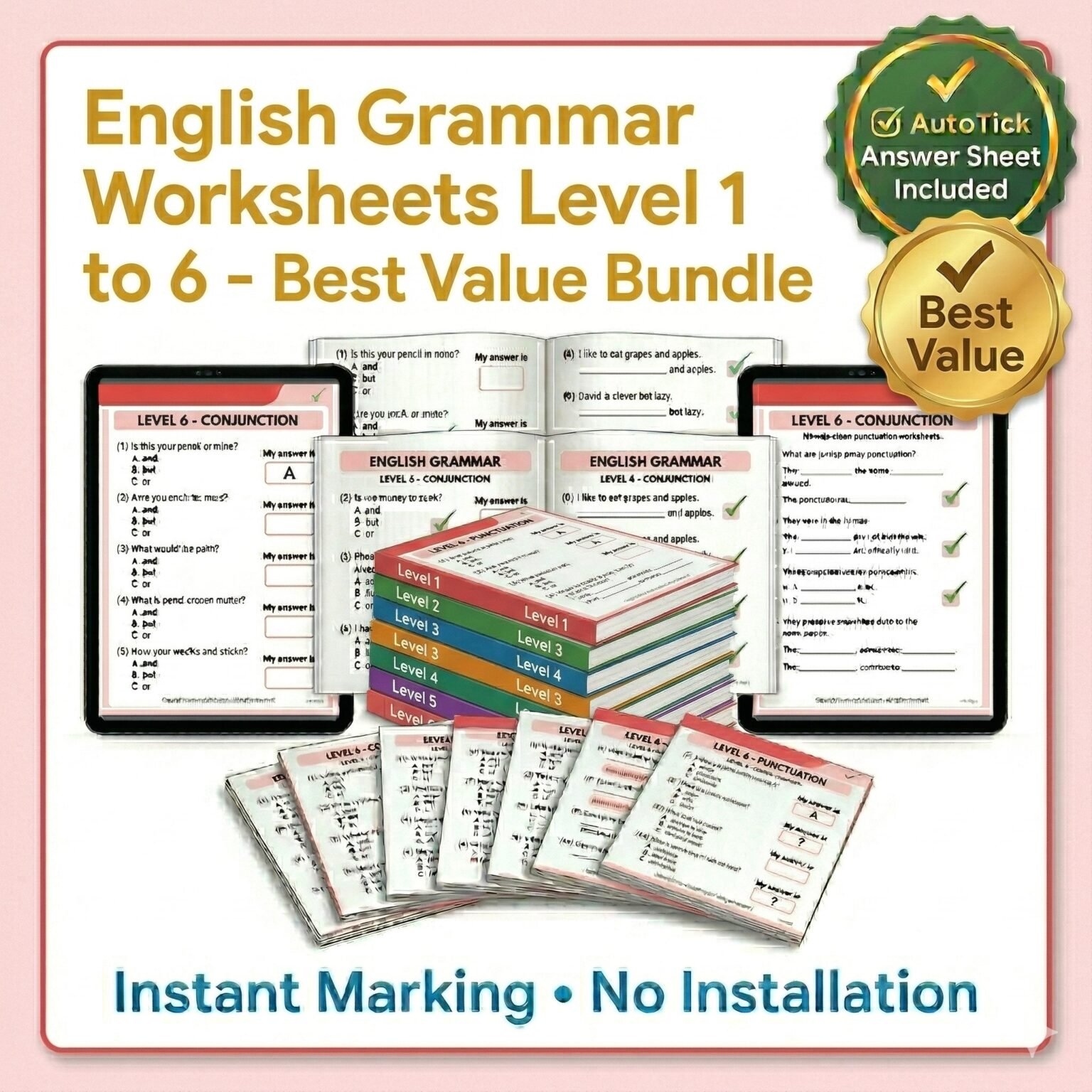English Grammar Worksheets (Level 1–6) – 150+ Printable Exercises with ...