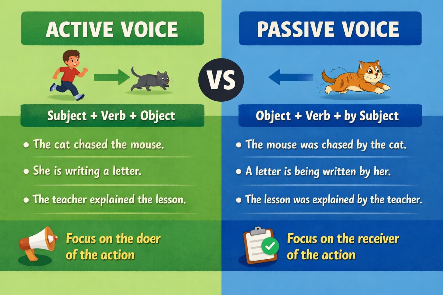 Active Voice vs Passive Voice with Explanation and Examples